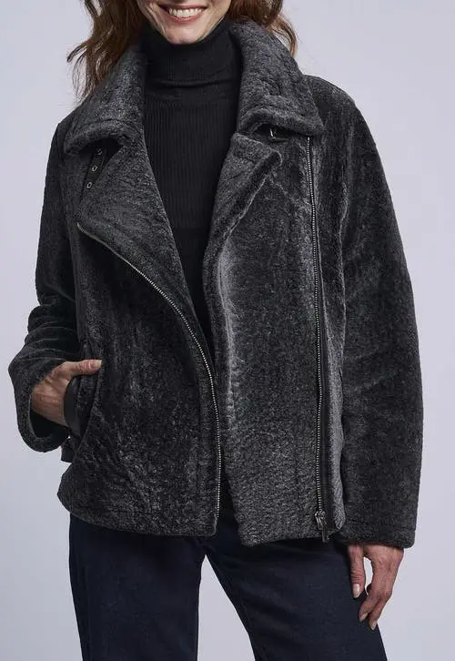 BLUE DUCK Genuine Shearling Moto Jacket - Charco