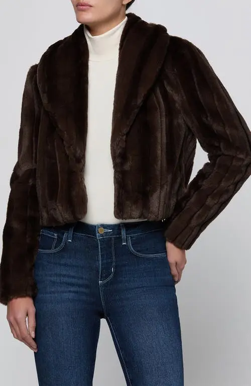 L'Agence Davy Crop Faux Fur Jacket - Dark Java Striped Fur