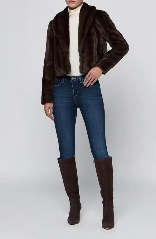 L'Agence Davy Crop Faux Fur Jacket - Dark Java Striped Fur