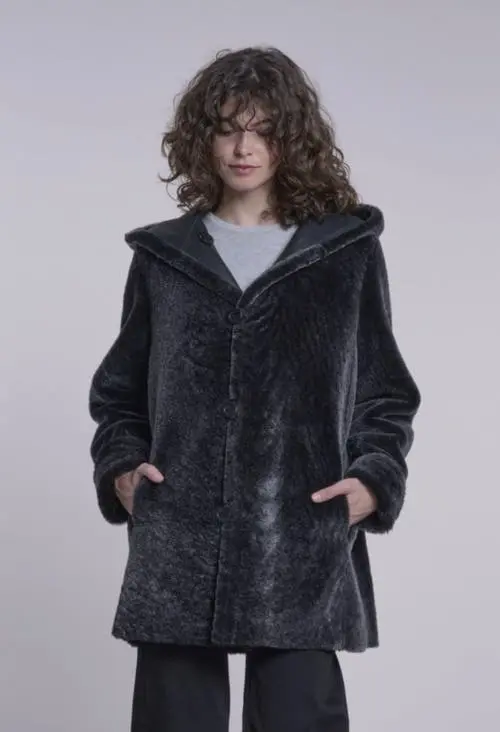 BLUE DUCK Genuine Shearling Reversible Hooded Coat - Charco
