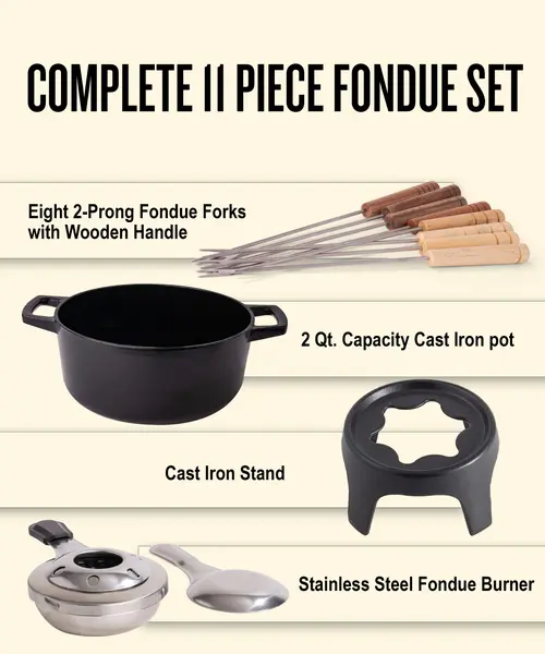 ALVA Nori Enameled Cast Iron Fondue Set, 8-piece