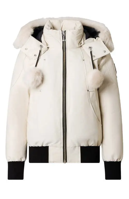 Moose Knuckles Debbie Genuine Shearling Trim Hooded Down Bomber Jacket - Alabaster/alabaster