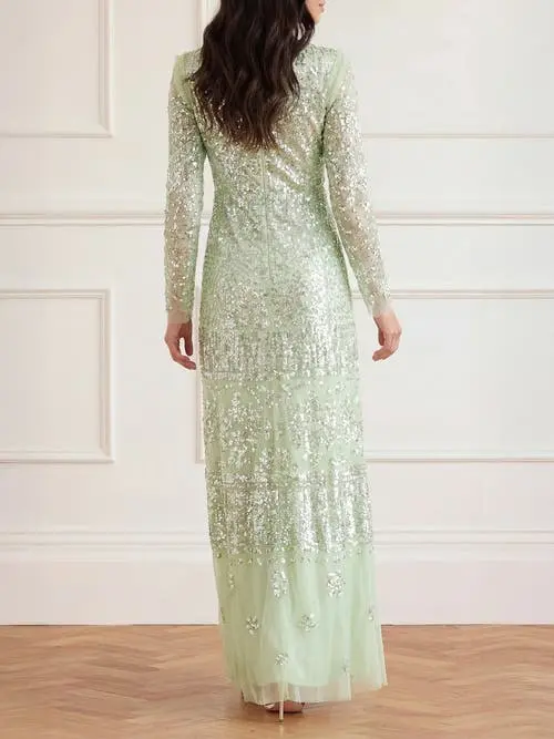 NEEDLE & THREAD Aurora Long Sleeve Gown - Peppermint