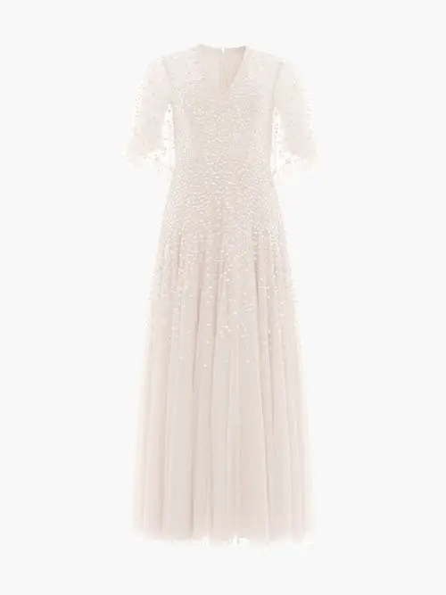 NEEDLE & THREAD Sequin Cape Ankle Gown - Cream