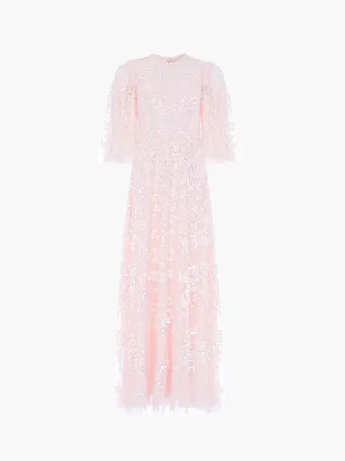 NEEDLE & THREAD Anais Sequin Maxi Gown With 3/4 Sleeves - Seashell