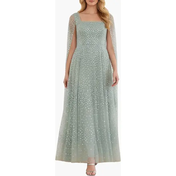 NEEDLE & THREAD Embellished Cape Sleeve Gown - Laurel