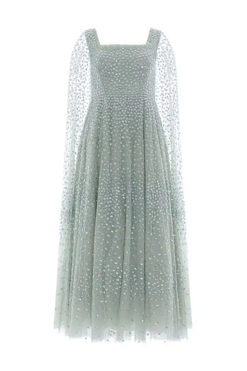 NEEDLE & THREAD Embellished Cape Sleeve Gown - Laurel