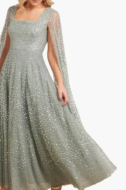 NEEDLE & THREAD Embellished Cape Sleeve Gown - Laurel