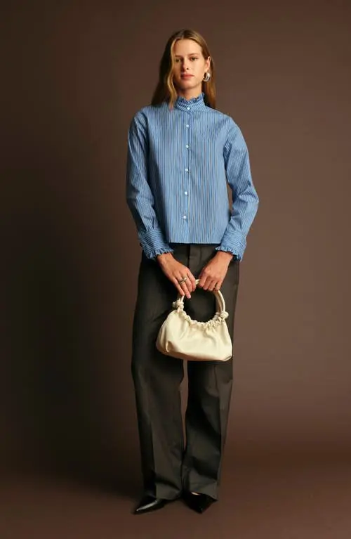 Deluc Oscar Ruffle Trim Striped Shirt - Light Blue