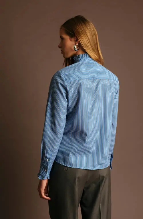 Deluc Oscar Ruffle Trim Striped Shirt - Light Blue