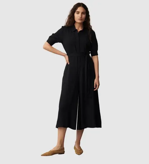 FINERY LONDON Floralie Wide Leg Cropped Jumpsuit - Black