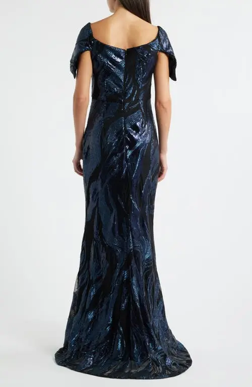 Vince Camuto Sequin Wave Off-the-shoulder Gown