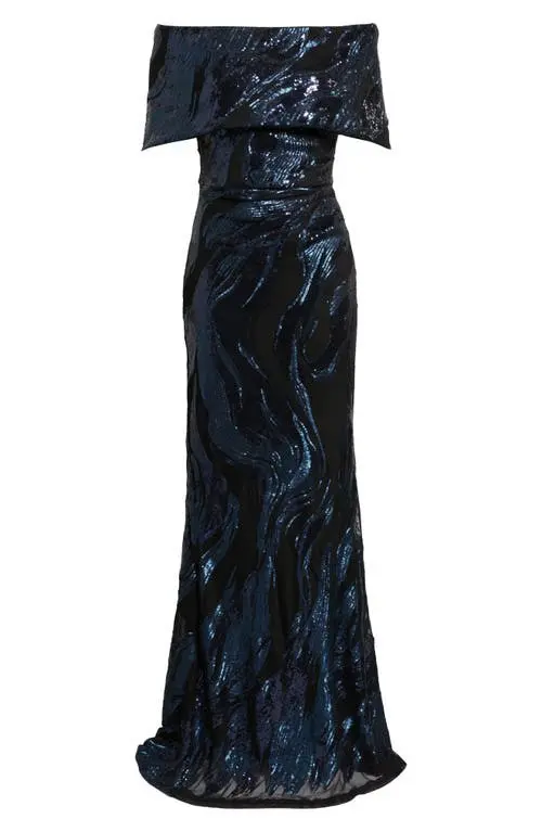 Vince Camuto Sequin Wave Off-the-shoulder Gown