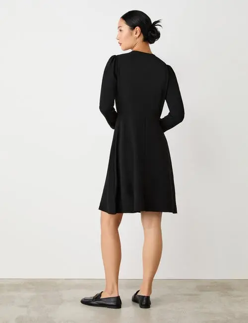 FINERY LONDON Evie Long Sleeve Crepe Dress - Black