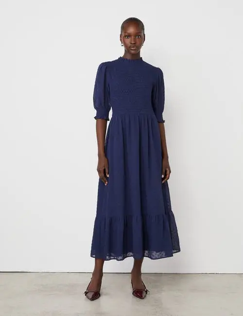 FINERY LONDON Amelia Chiffon Midi Dress - Navy
