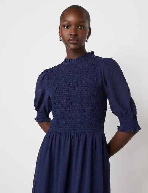 FINERY LONDON Amelia Chiffon Midi Dress - Navy