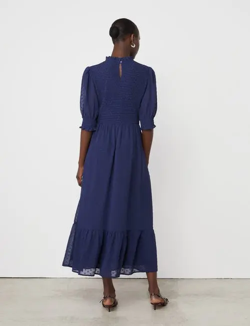 FINERY LONDON Amelia Chiffon Midi Dress - Navy