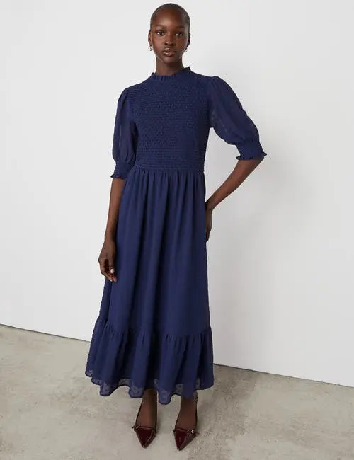 FINERY LONDON Amelia Chiffon Midi Dress - Navy