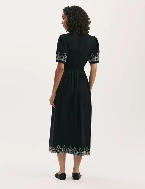 FINERY LONDON Arianna Embroidered Cotton Midi Dress
