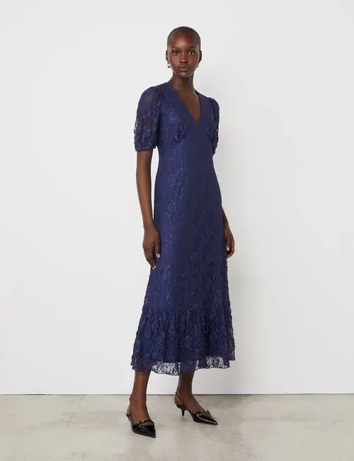 FINERY LONDON Lace Midi Dress - Navy