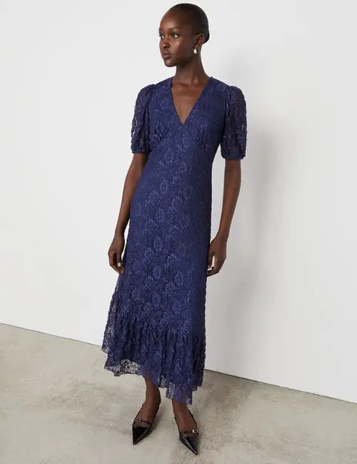 FINERY LONDON Lace Midi Dress - Navy