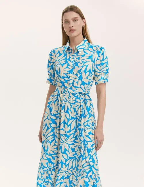 FINERY LONDON Liana Floral Tiered Midi Shirt Dress