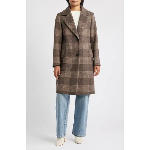 Vince Camuto Wool Blend Coat - Taupe Glen Plaid