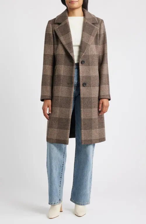 Vince Camuto Wool Blend Coat - Taupe Glen Plaid