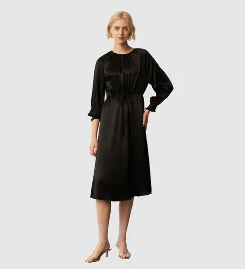 FINERY LONDON Florian 3/4 Sleeve Midi Dress - Black