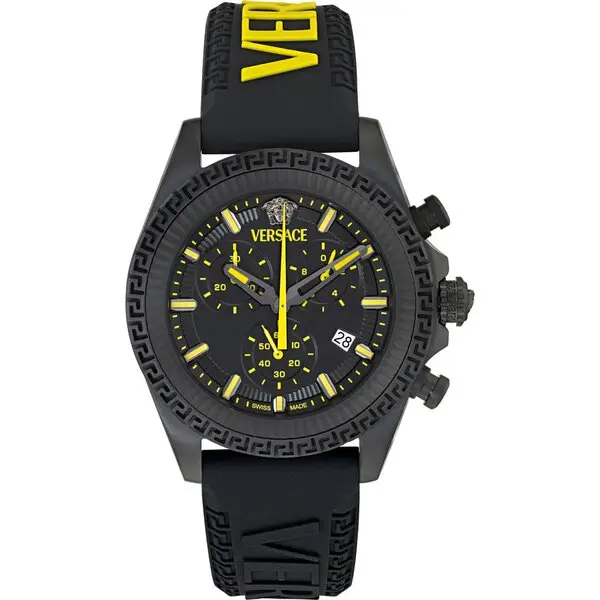 Versace Fornax Chronograph Silicone Strap Watch - Ip Black
