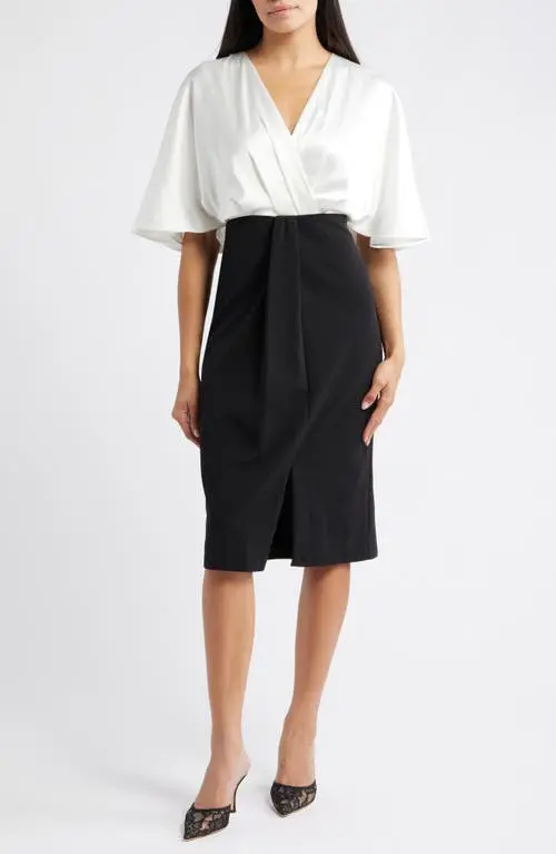 Eliza J Flutter Sleeve Colorblock Midi Dress