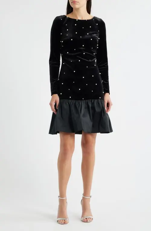 Eliza J Embellished Long Sleeve Ruffle Hem Cocktail Dress