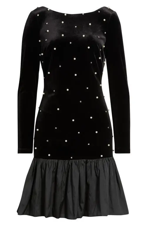 Eliza J Embellished Long Sleeve Ruffle Hem Cocktail Dress