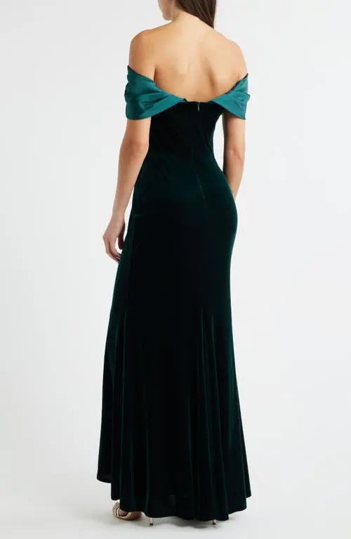 eliza j off the shoulder velvet dress Eliza J Satin And Velvet Off The Shoulder Mermaid Gown In Hunter - 50% Off