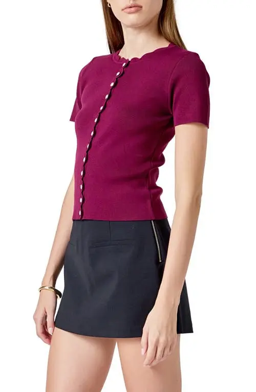 Endless Rose Scallop Accent Button-front Knit Top