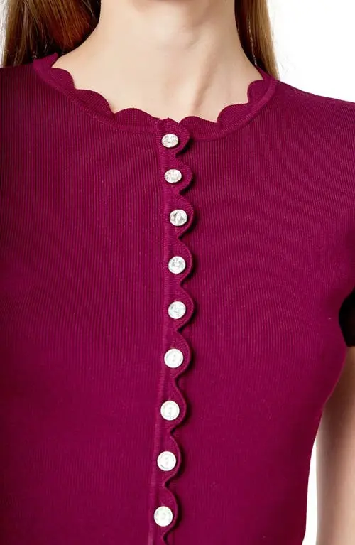 Endless Rose Scallop Accent Button-front Knit Top