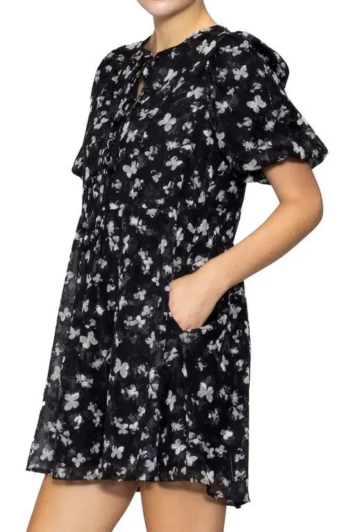 MELLODAY Butterfly Print Bubble Sleeve Mini Dress