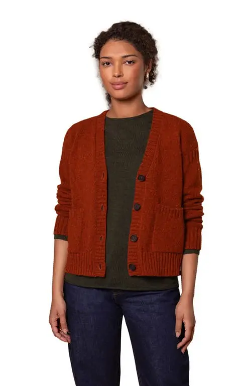 CELTIC & CO. Donegal Wool Boxy V-neck Cardigan - Rust