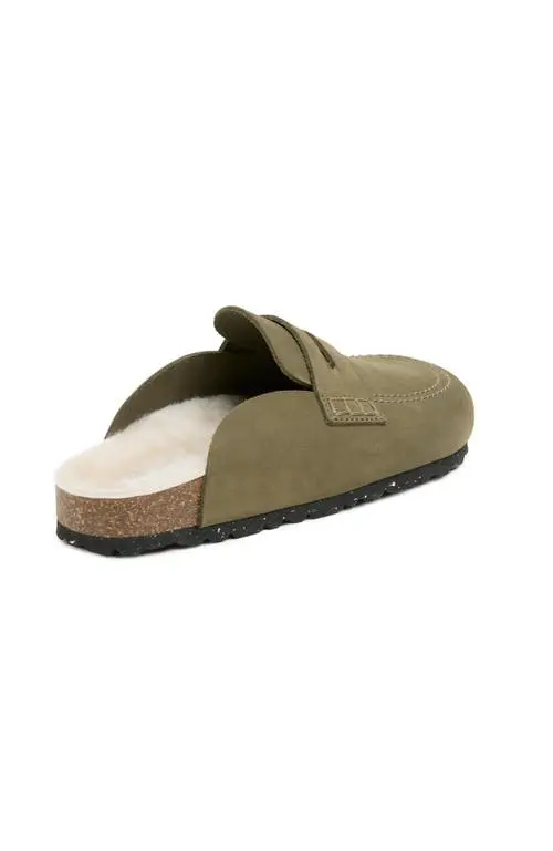 CELTIC & CO. Sheep Lined Penny Loafer Clog - Khaki