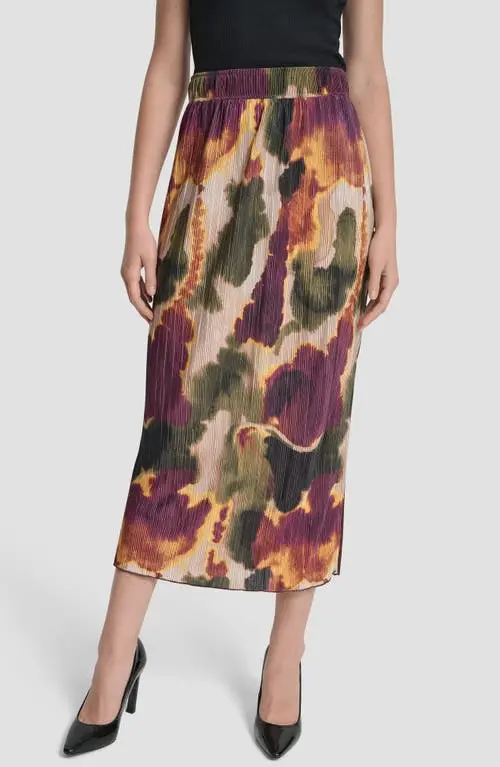 Dkny Printed Plissé Midi Skirt