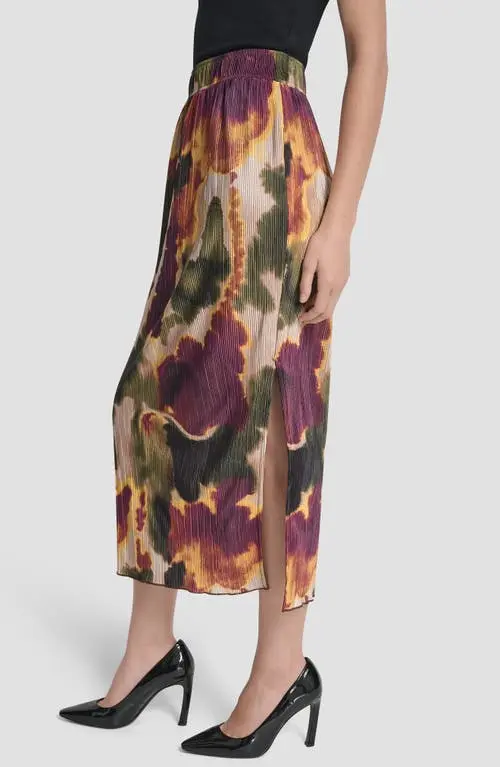 Dkny Printed Plissé Midi Skirt