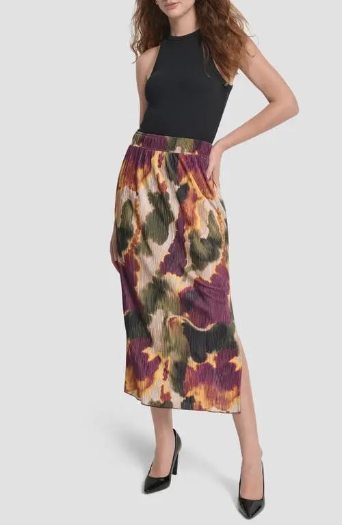 Dkny Printed Plissé Midi Skirt