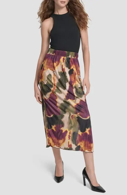 Dkny Printed Plissé Midi Skirt