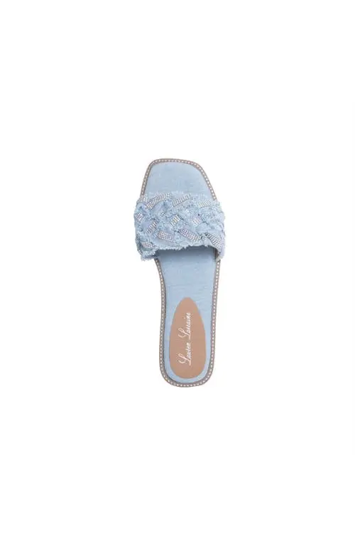 LAUREN LORRAINE Nina Denim Rhinestone Slides - Blue