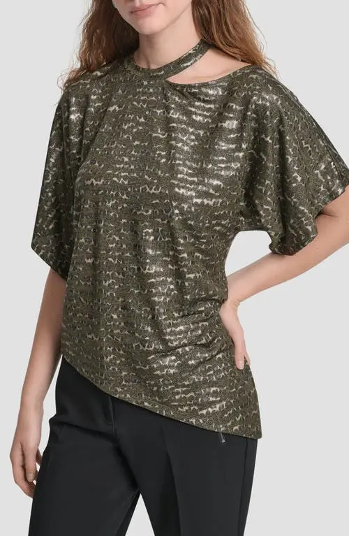 Dkny Foil Print Cutout Top