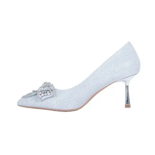 LAUREN LORRAINE Sherry Sparkle Pump With Bow - Silver