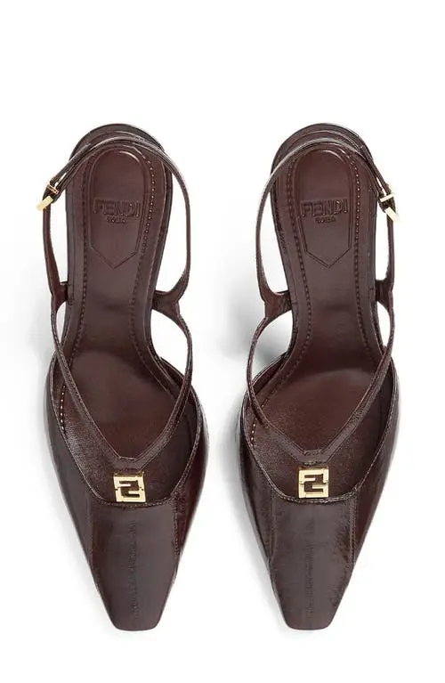 Fendi Ffold Genuine Eel Slingback Pumps - Brown
