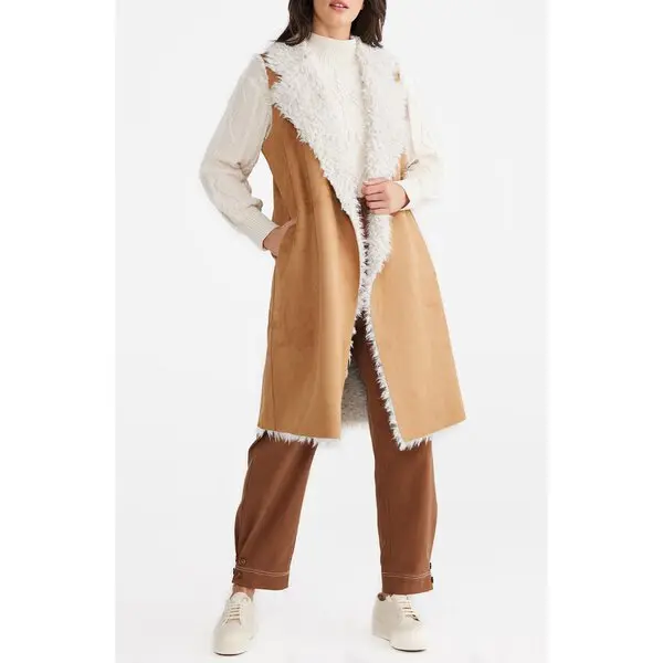 TALISMAN THE LABEL Wanderer Faux Suede Vest With Faux Fur Lining