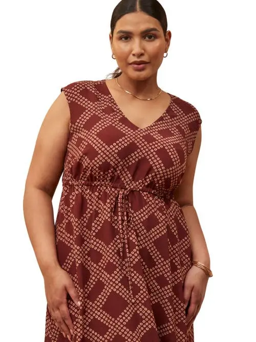 LIVE UNLIMITED Geo Print V-neck Hanky Hem Dress