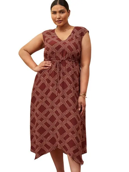 LIVE UNLIMITED Geo Print V-neck Hanky Hem Dress